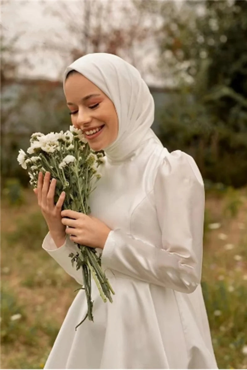 Long Sleeves Muslim Wedding Dresses For Bride High Neck Hijab Islamic ...