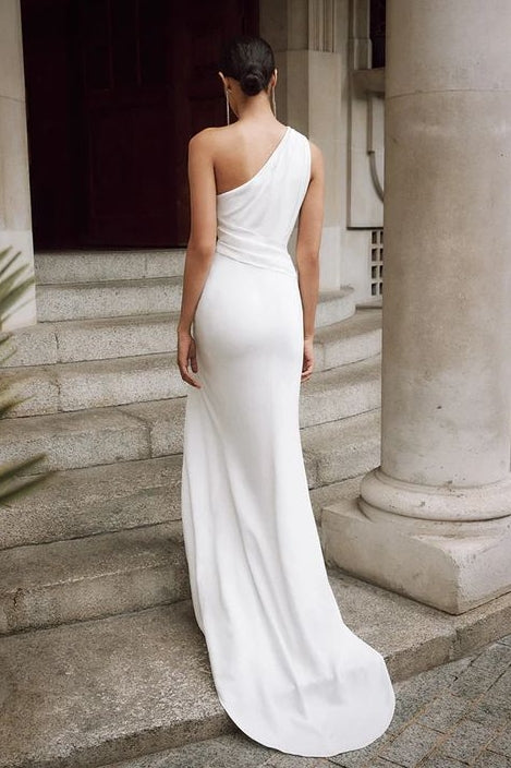One Shoulder Mermaid Long Wedding Dress Open Front – TANYA BRIDAL
