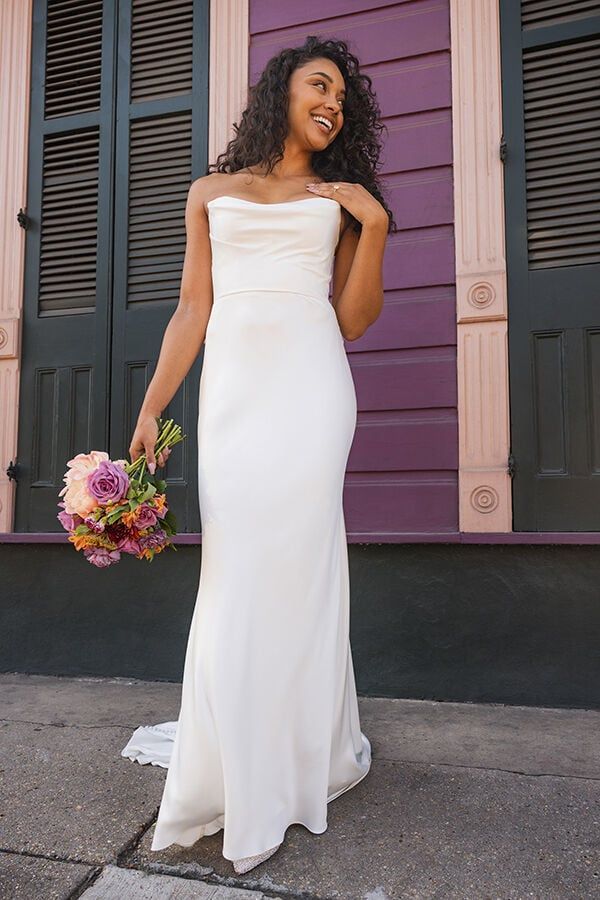 Mermaid Simple Long Wedding Dress Strapless – TANYA BRIDAL