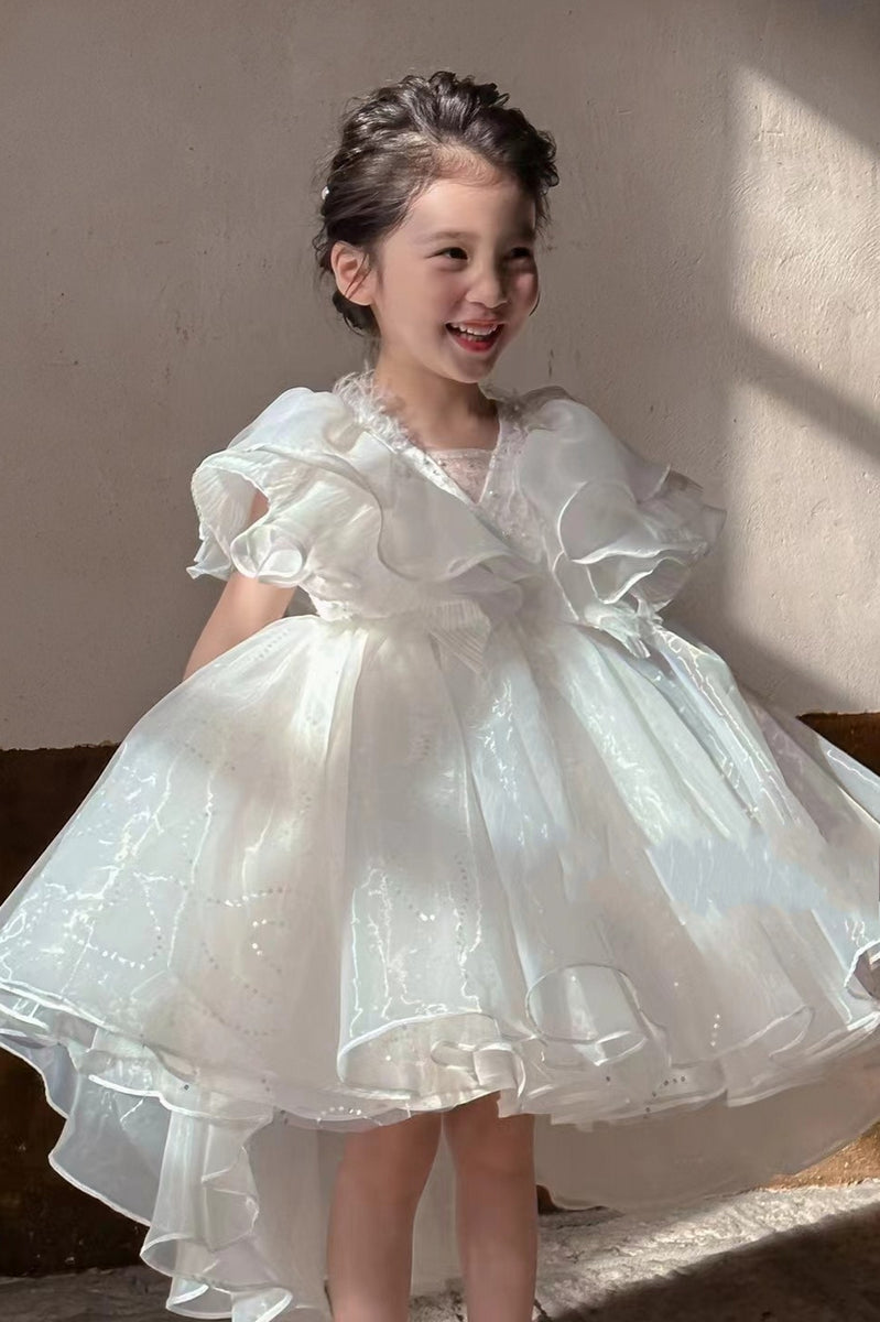 White High Low Ball Gown Flower Girl Party Dress – TANYA BRIDAL