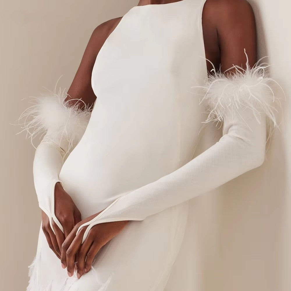 Slim Fit Detachable Sleeve With Feather DG281 – TANYA BRIDAL