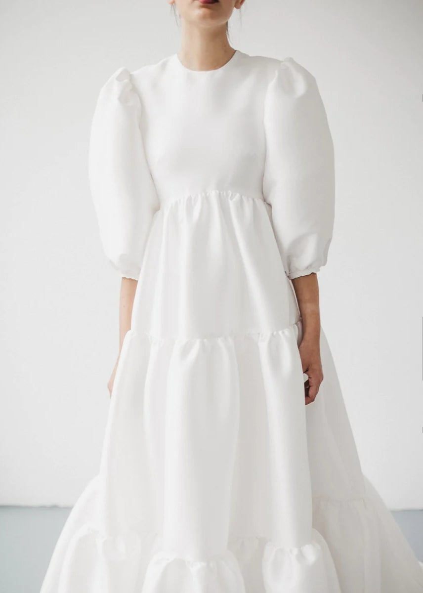 Half Sleeves Satin Wedding Gown – TANYA BRIDAL