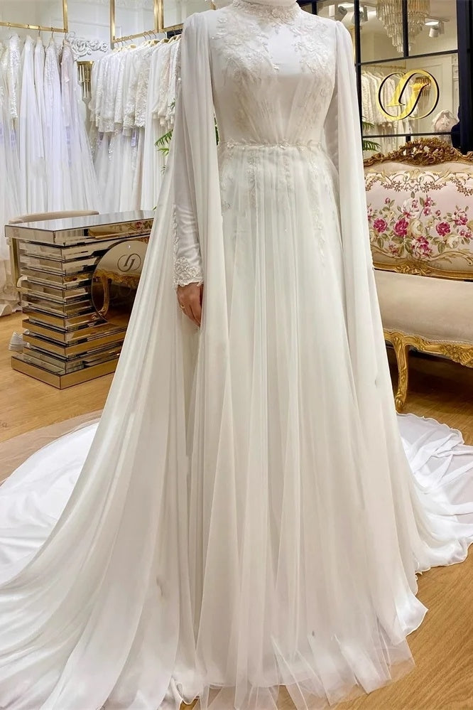 Muslim Wedding Dress A Line Lace Appliques Bridal Gown – TANYA BRIDAL