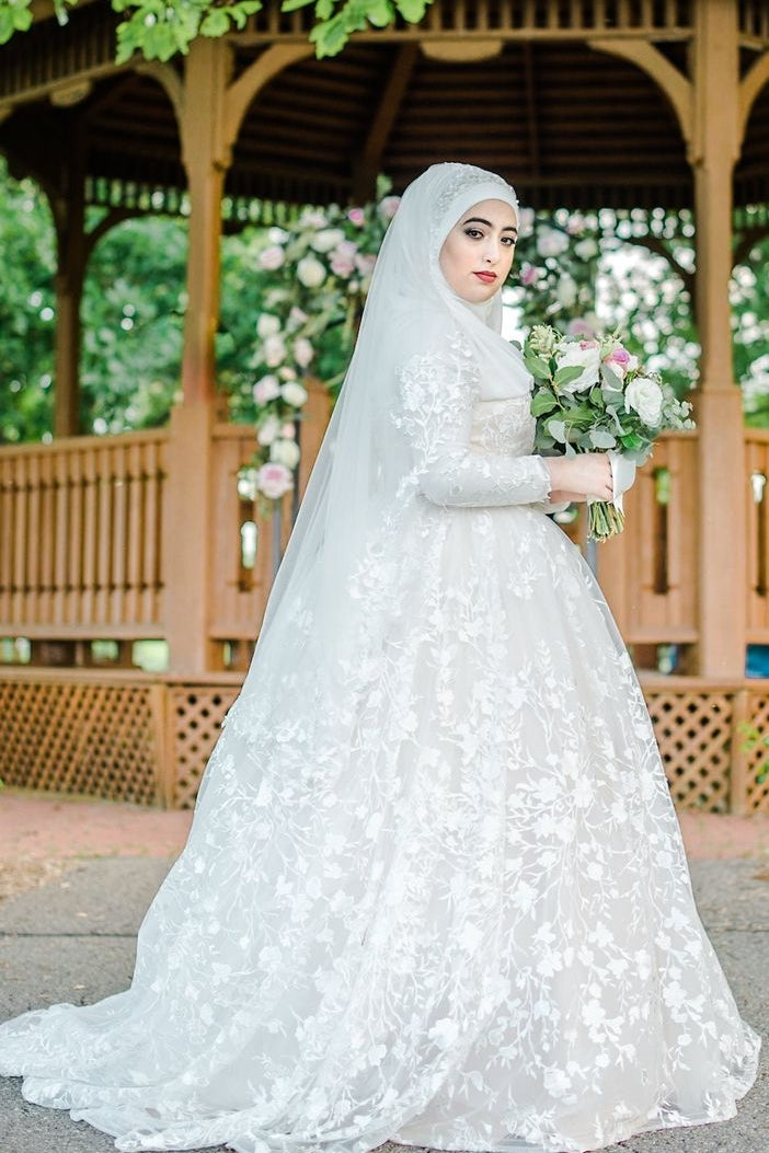 Floral Lace Ball Gown Muslim Wedding Dress – TANYA BRIDAL