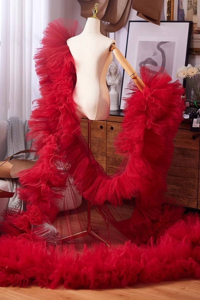 Red Plisse Tulle Performance Cape Runway Costumes Outfit – TANYA BRIDAL