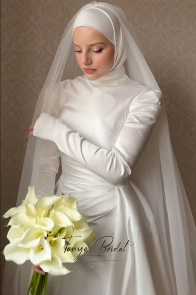 High Neck Mermaid Muslim Wedding Dress Satin Bridal Gown – TANYA BRIDAL