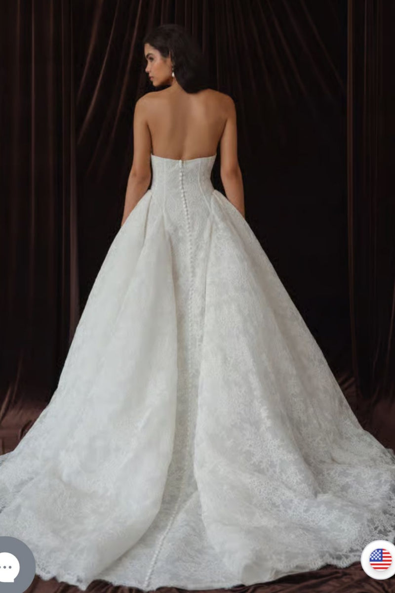 #DZ9472 Strapless A Line Lace Wedding Dress With Buttons Back – TANYA ...