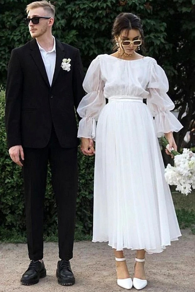 Simple Chiffon Spring Summer Short Wedding Dress Backless – TANYA BRIDAL