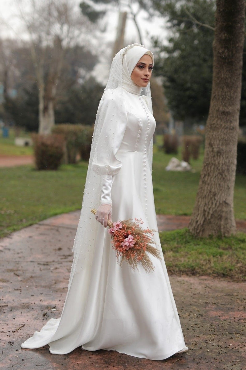 Silk Satin A Line Simple Muslim Wedding Dress – TANYA BRIDAL