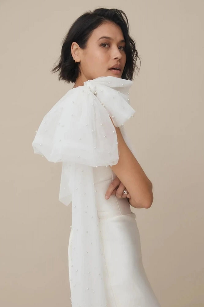 Voluptuous Pearled Tulle Shoulder Bow For Modern Bridal Accessory DJ16 ...