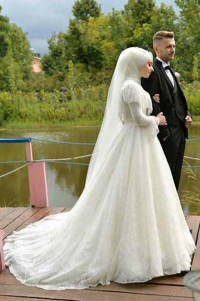 Islamic Bride Wedding Dress Elegant Lace Chic Muslim Gown – TANYA BRIDAL