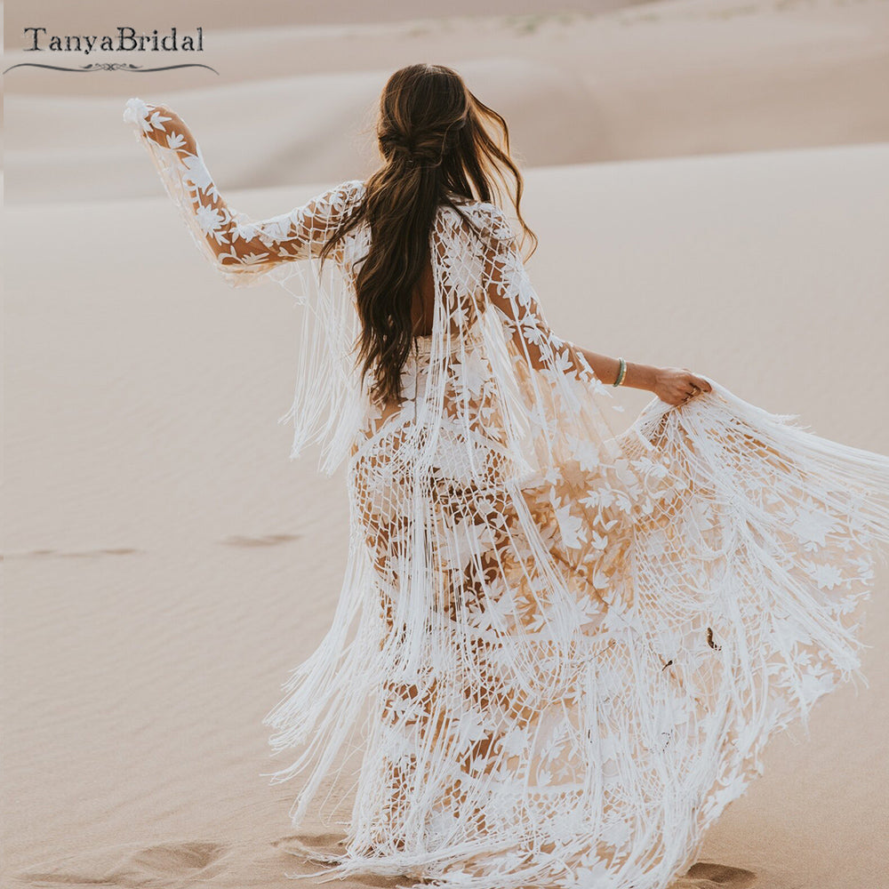 Dreamy Boho Wedding Dresses Fringers Tassel Romantic Bridal Gowns Enga ...